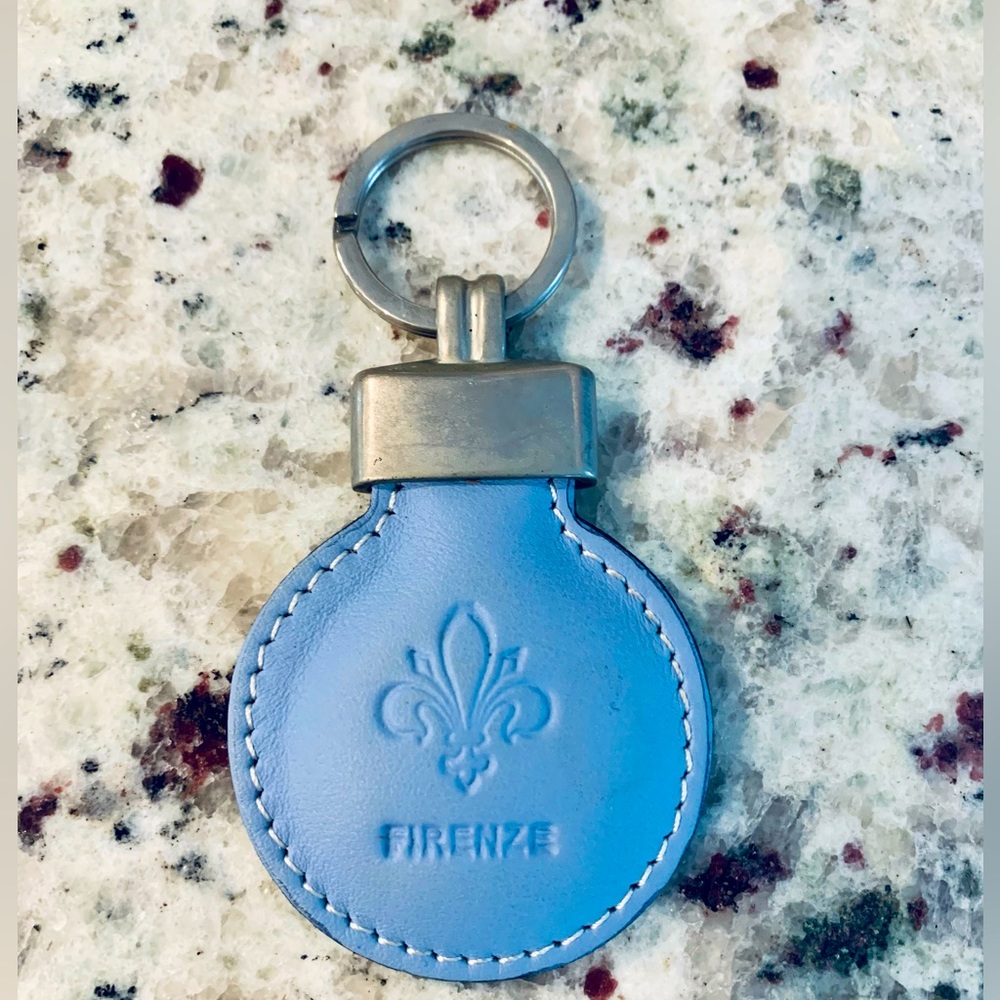 Italian Leather Blue Firenze Embossed Round Keychain … - Gem